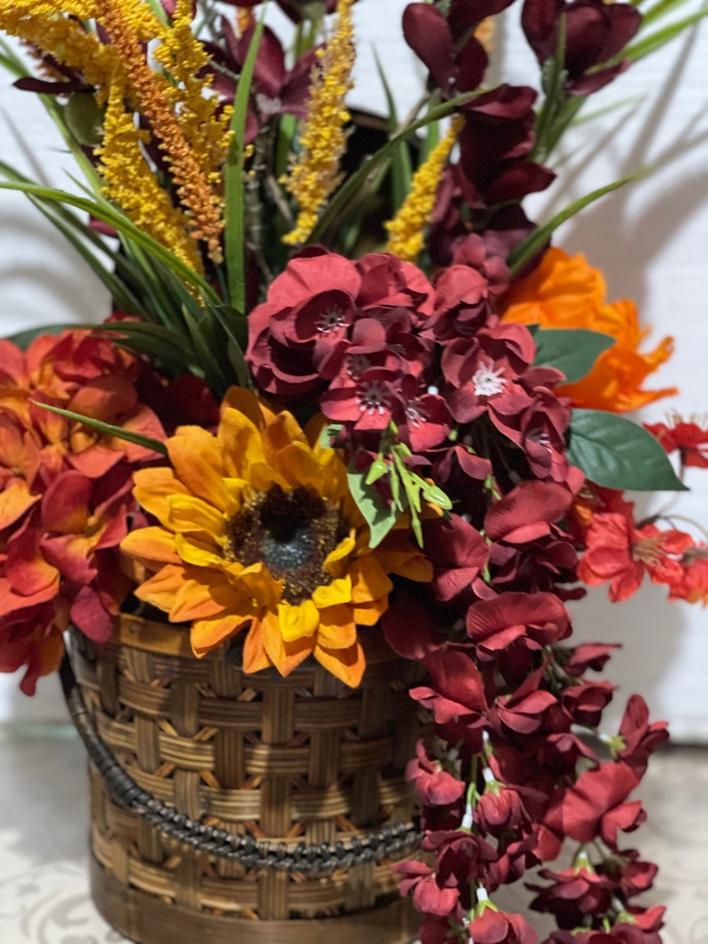 Burgundy Wisteria and Branches, Gold Sunflower, Orange Peony, Rust ...