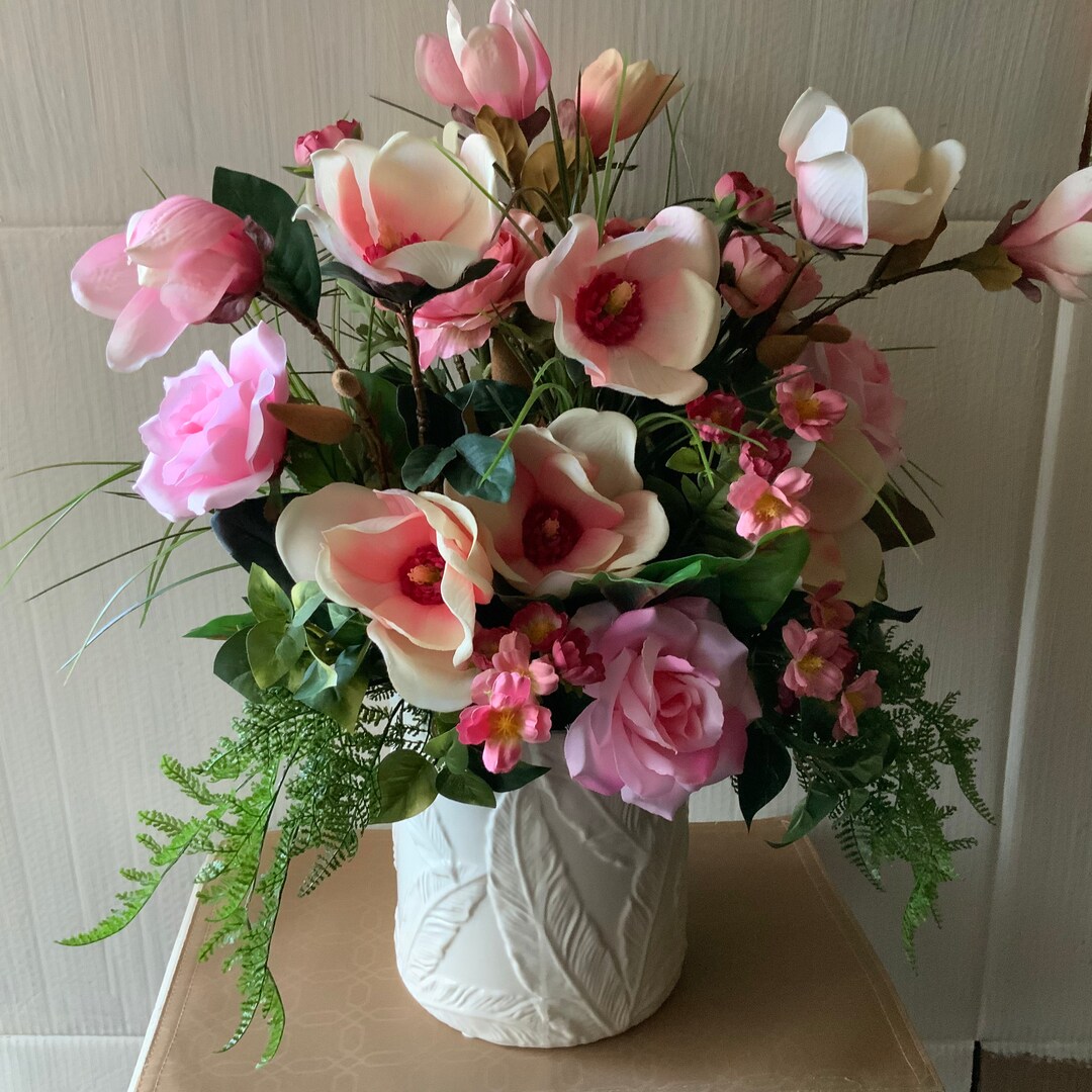 Pink Magnolias With Deep Rose Center. Pink Roses, Tall Green Grasses ...