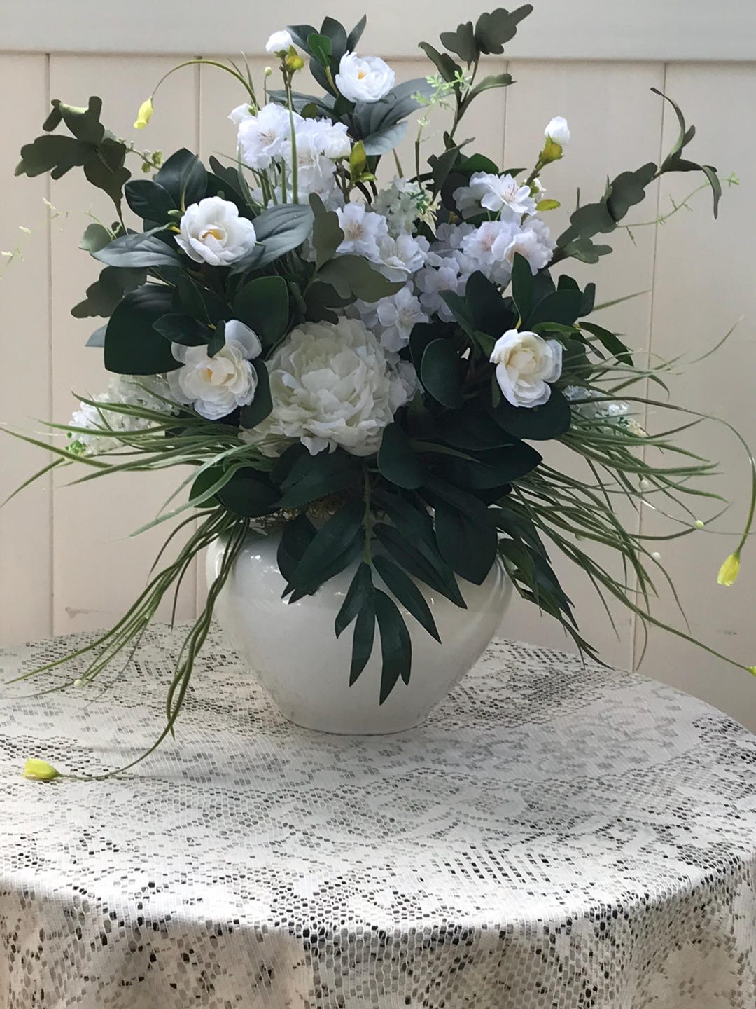 Large White Silk Flower Arrangement. White Peony Cherry Blossom ...
