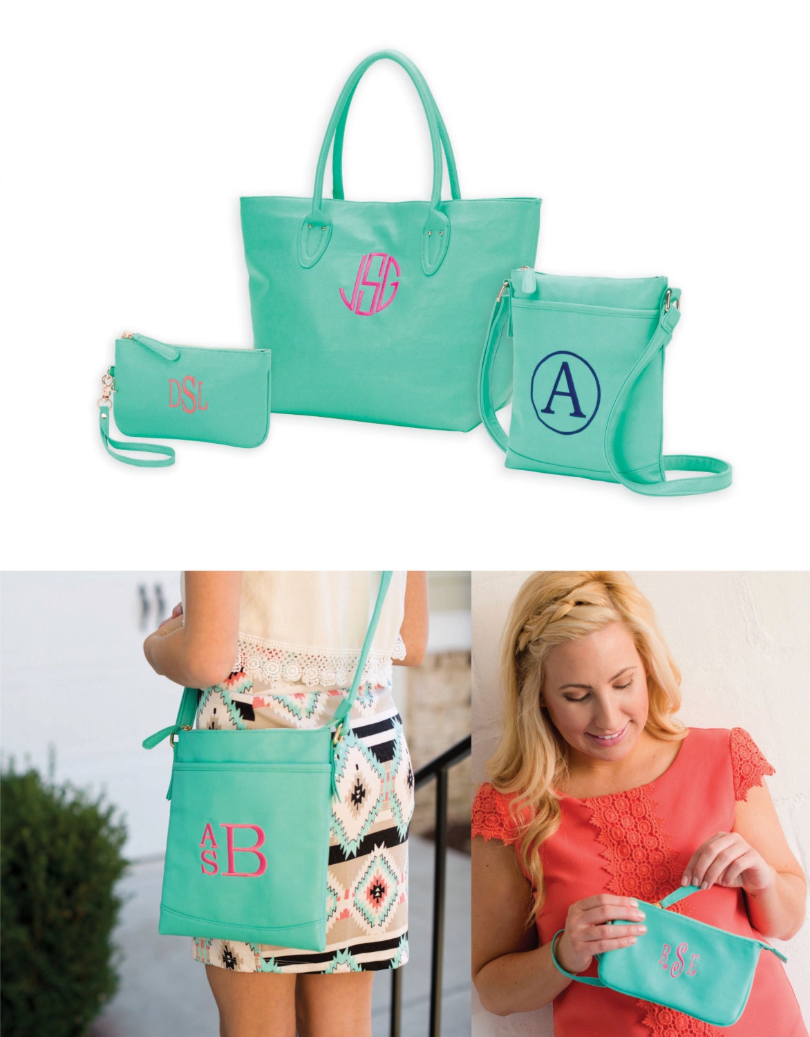 Monogrammed Mint Crossbody Purse - Etsy