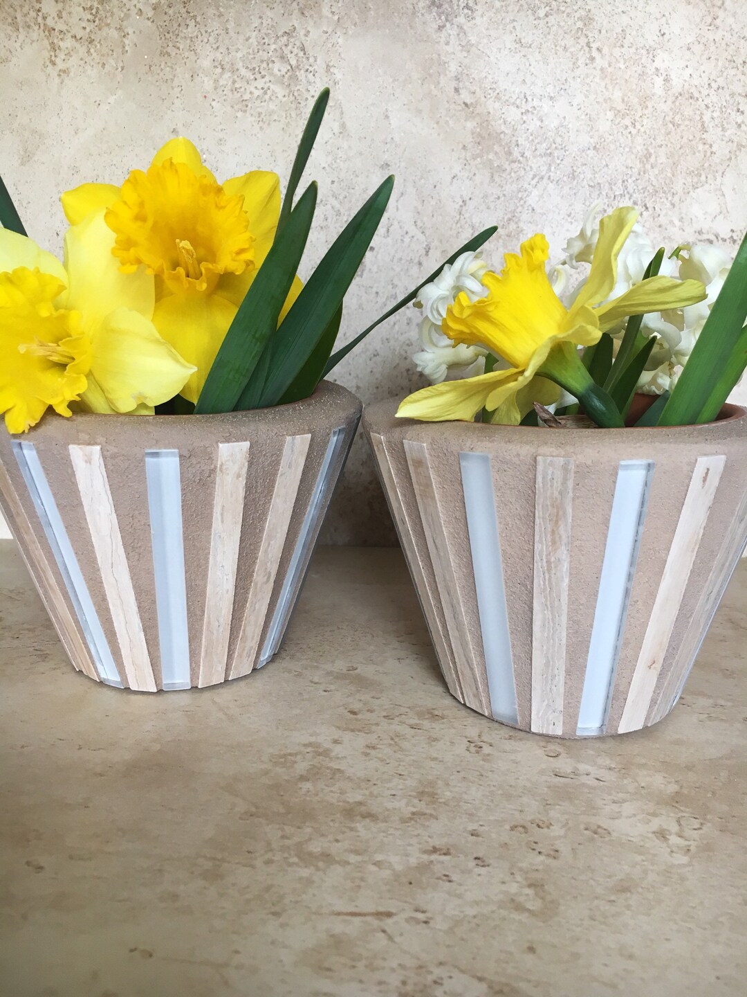 Mosaic Flower Pot Set, Small Rustic Indoor Planters, Succulent Pots ...