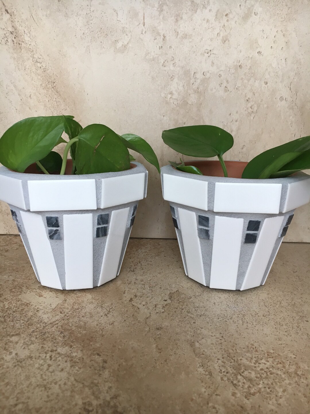 Mosaic Flower Pot Set, Small Rustic Indoor Planters, Succulent Pots ...