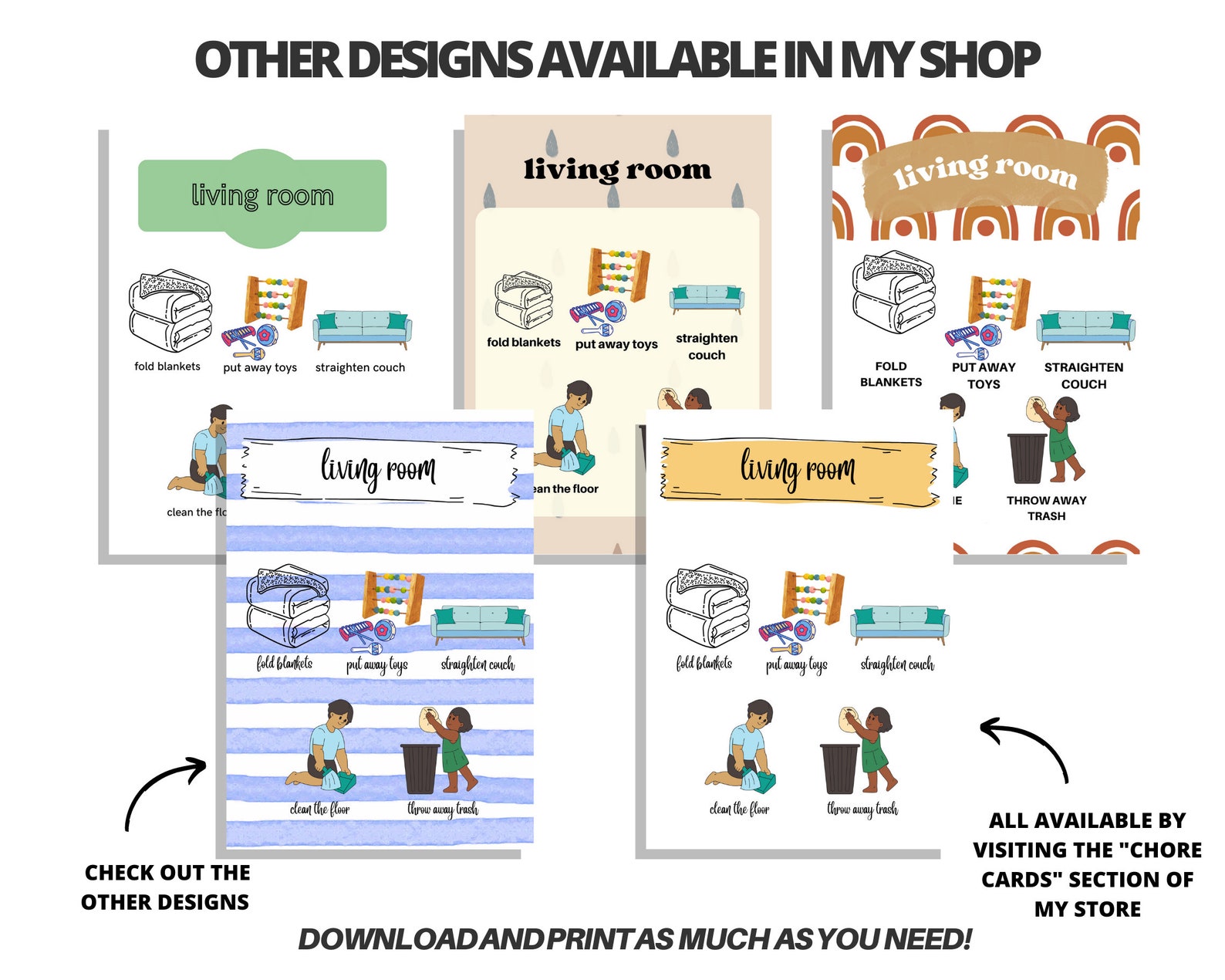 Chore Chart for Kids Printable and Editable Chore Cards Room by Room ...