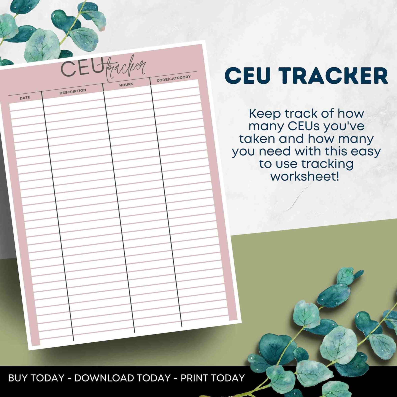 CEU Tracker / CEU List / Continued Education Tracker / CEU Log ...