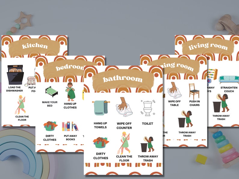 Kids Chore Chart Printable, Room by Room Cleaning Cards (digital File ...