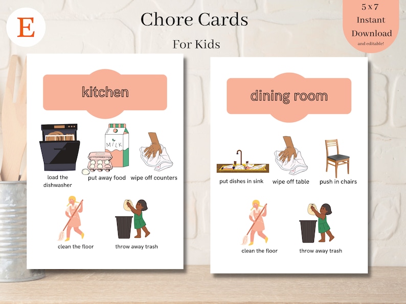 Chore Chart for Kids Printable and Editable Chore Cards Room by Room ...