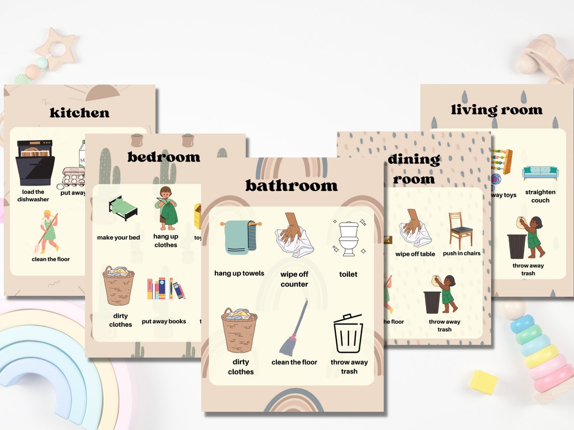 Chore Chart for Kids Printable and Editable Chore Cards Room - Etsy