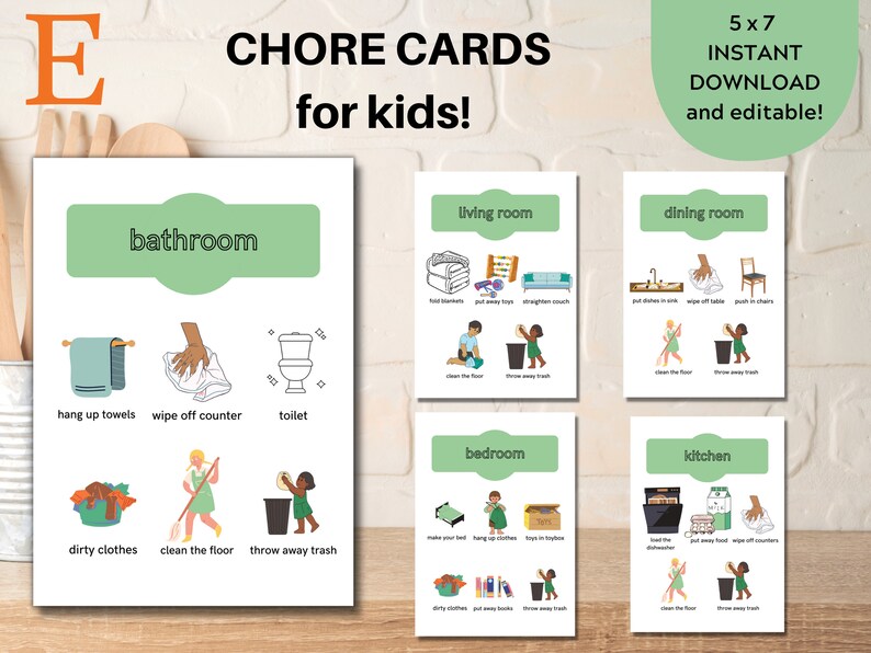 Chore Chart for Kids Printable and Editable Chore Cards Room - Etsy