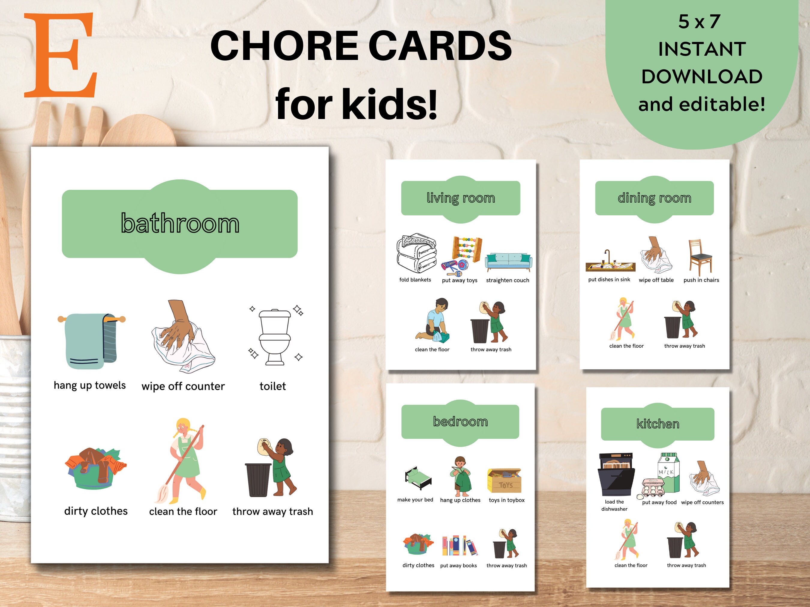 Chore Chart for Kids Printable and Editable Chore Cards Room - Etsy