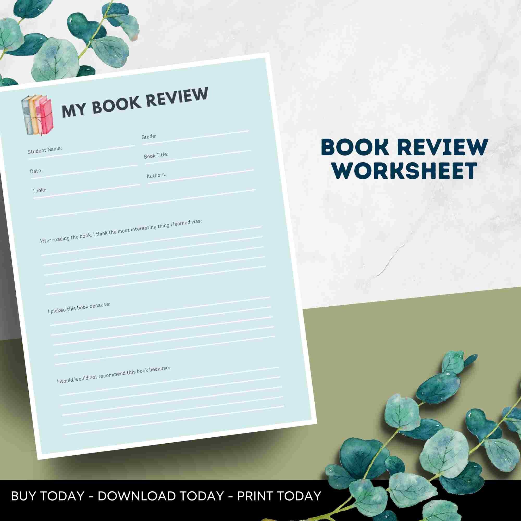 Student Book Review Worksheet, Reading Comprehension (printable) - Etsy