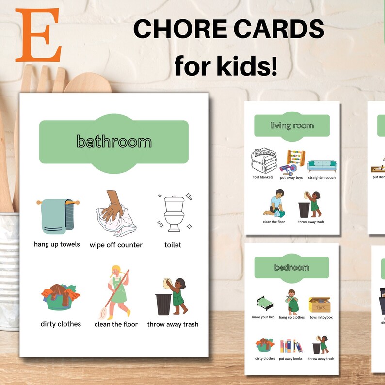 Chore Chart for Kids Printable and Editable Chore Cards Room by Room ...