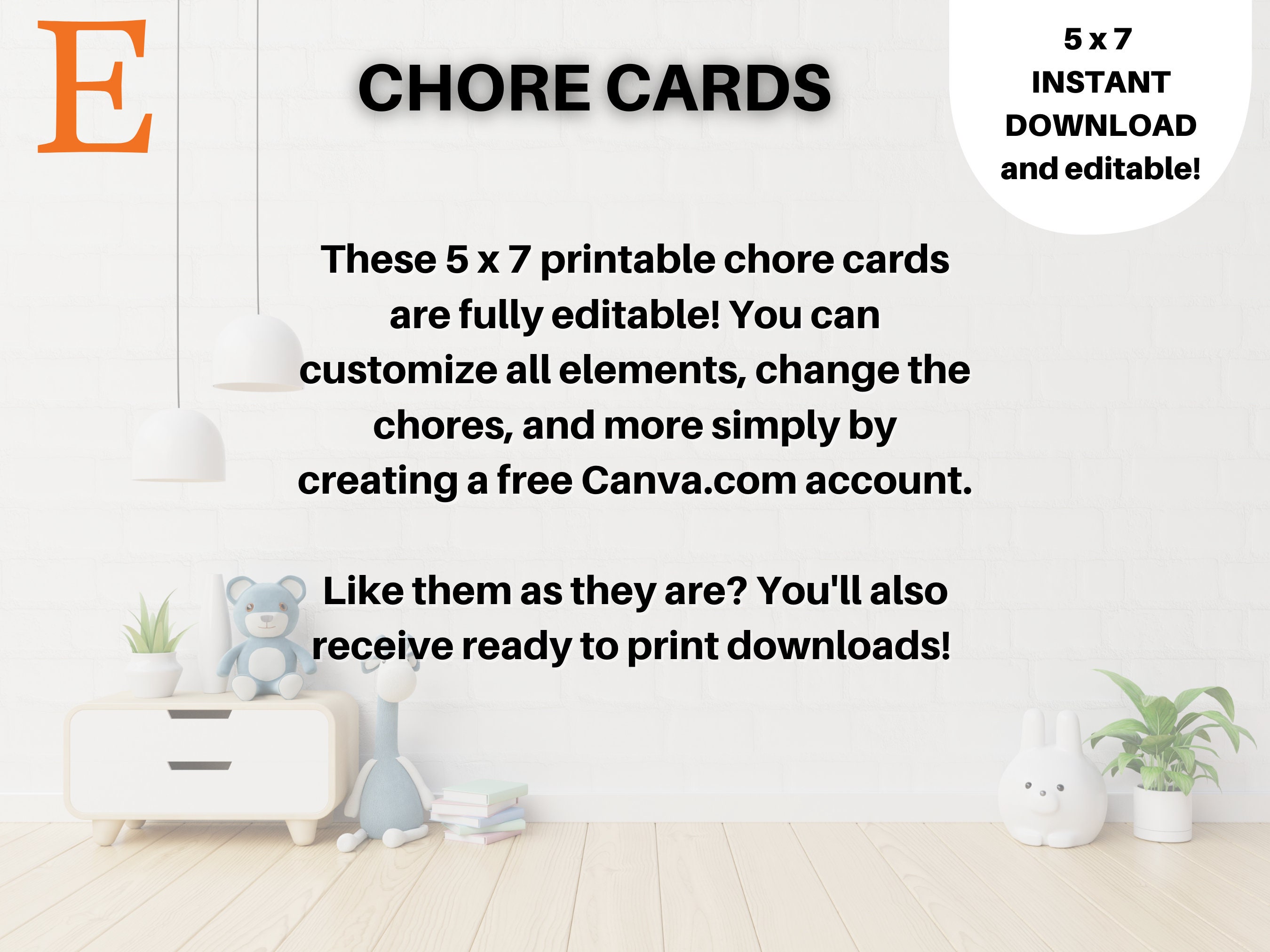 Chore Chart for Kids Printable and Editable Chore Cards Room - Etsy