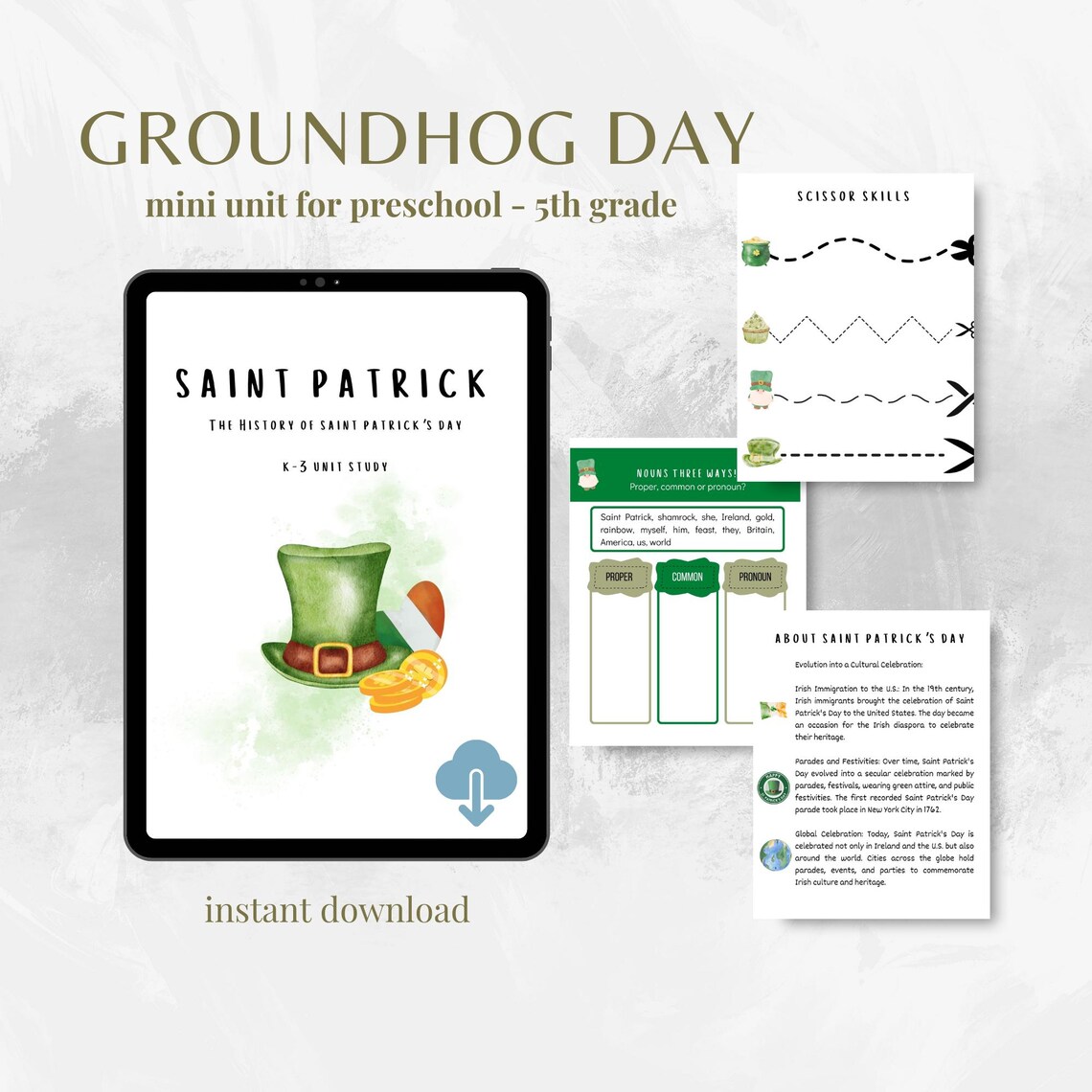 St Patrick's Day and Saint Patrick Unit Study for Homeschool Designed for Ages K, 1st, 2nd, and ...
