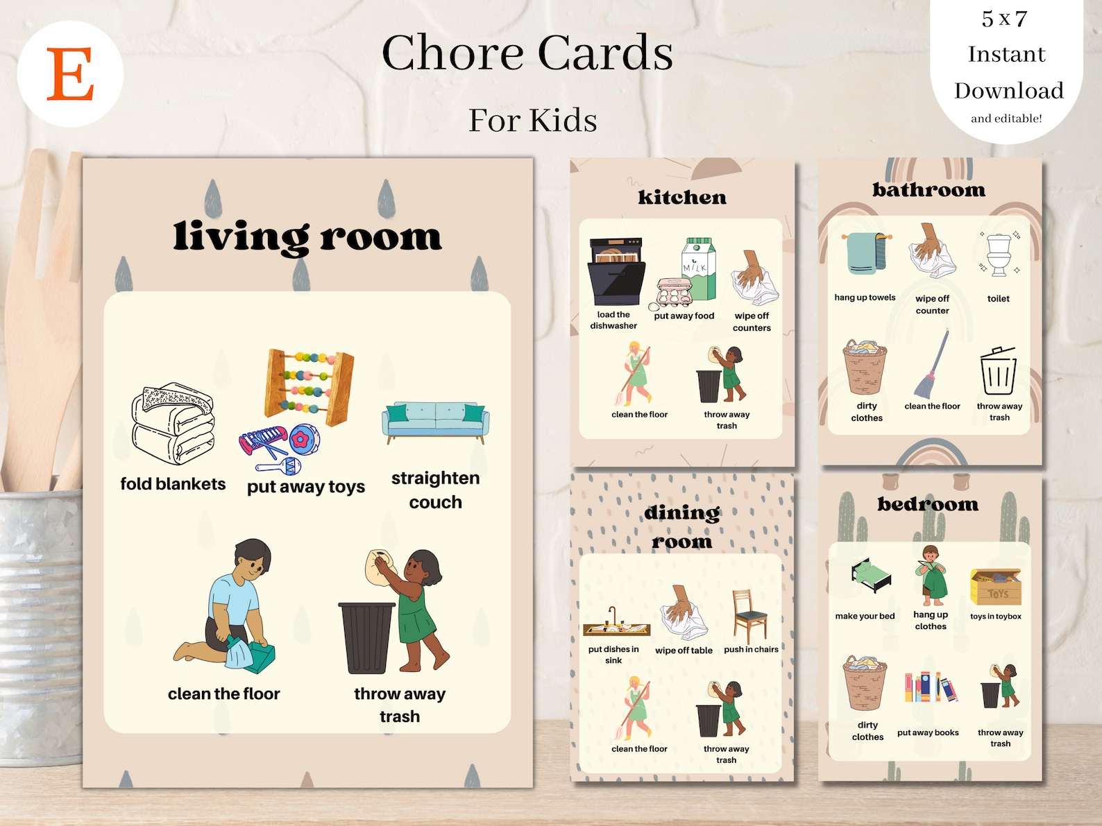 Kids Chore Chart Cards, Room by Room Cleaning (digital File) - Etsy