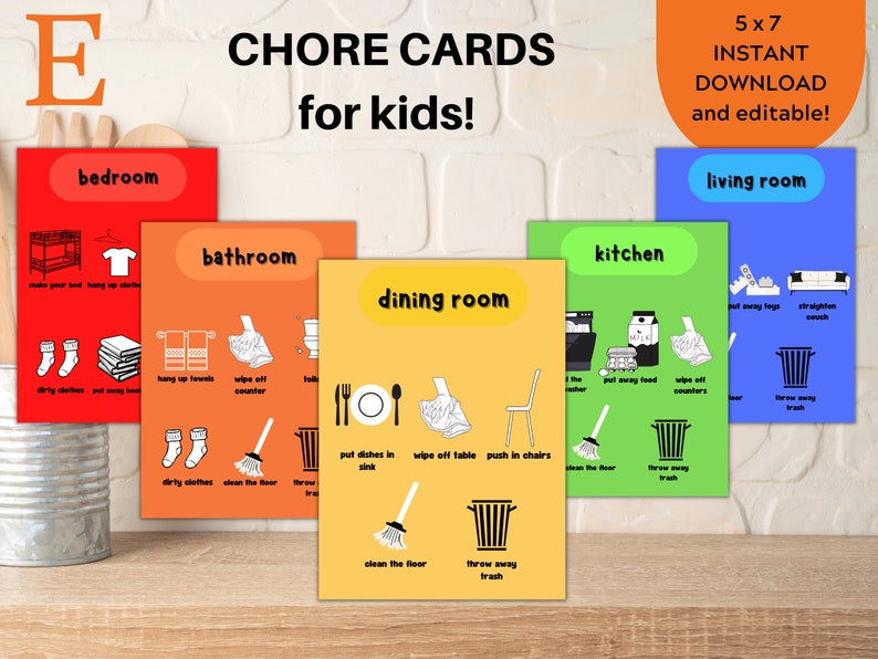 Chore Chart for Kids , Chore Cards , Cleaning Cards , Kids Chore Cards ...