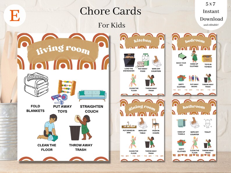 Chore Chart for Kids Printable and Editable Chore Cards Room - Etsy