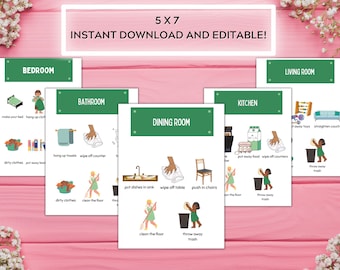 Printable Kids Chore Cards | Editable Cleaning Chart (digital File) - Etsy