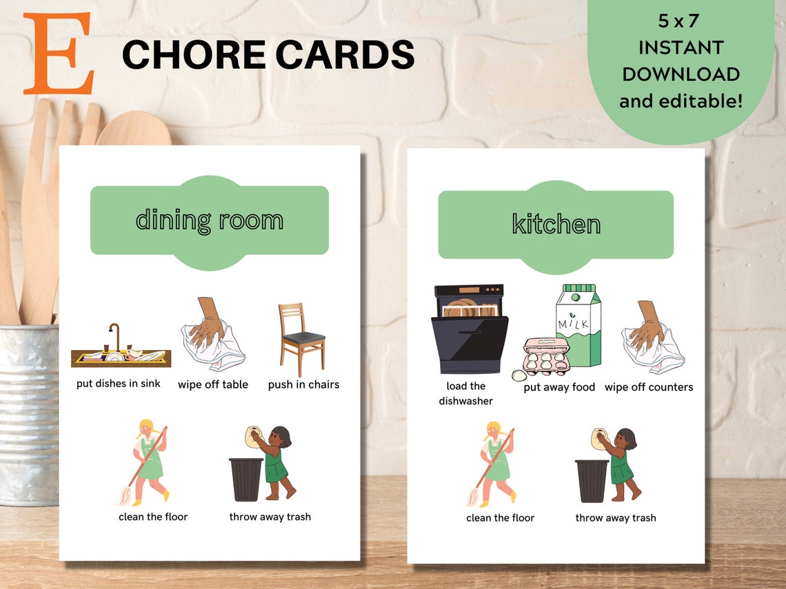 Chore Chart for Kids Printable and Editable Chore Cards Room - Etsy