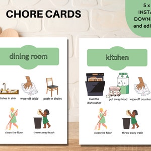 Chore Chart for Kids Printable and Editable Chore Cards Room by Room ...