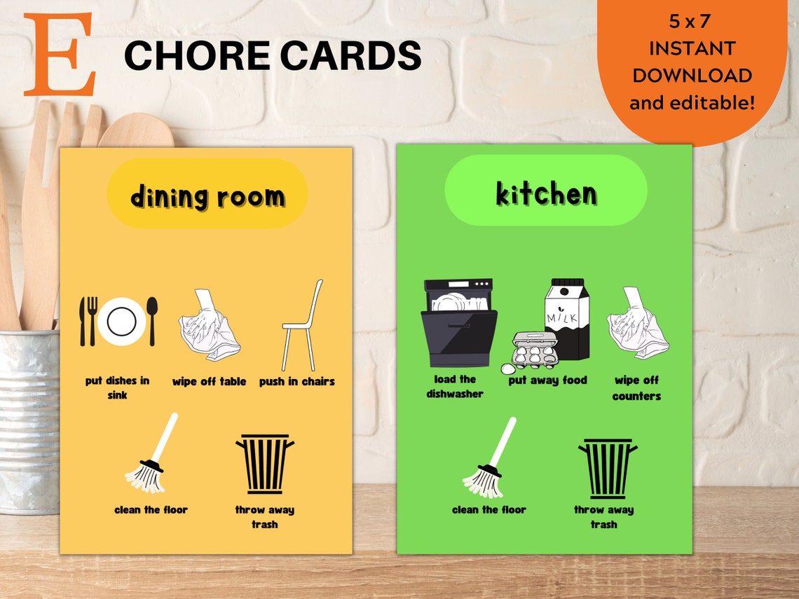 Chore Chart for Kids , Chore Cards , Cleaning Cards , Kids Chore Cards ...