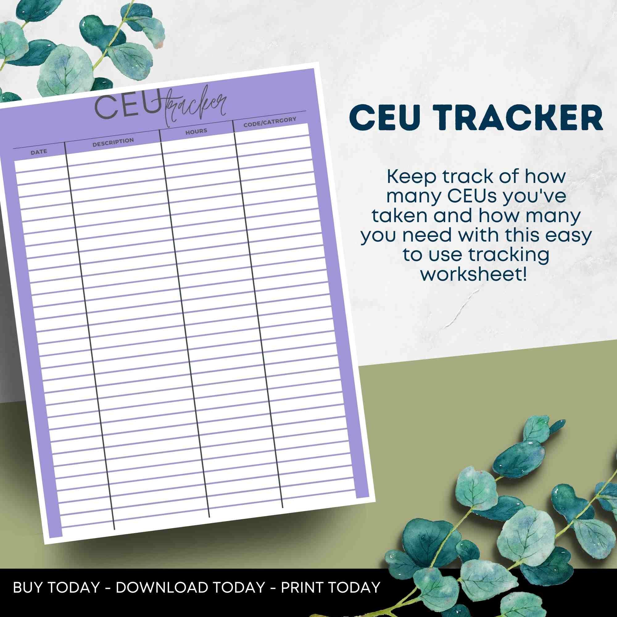 CEU Tracker / CEU List / Continued Education Tracker / CEU Log ...