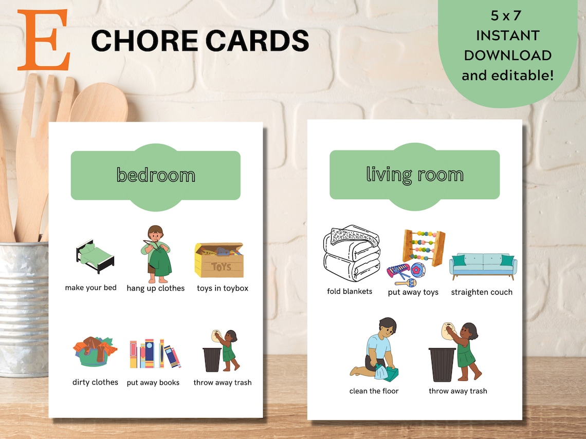 Chore Chart for Kids Printable and Editable Chore Cards Room - Etsy
