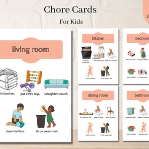 Chore Chart for Kids Printable and Editable Chore Cards Room by Room ...