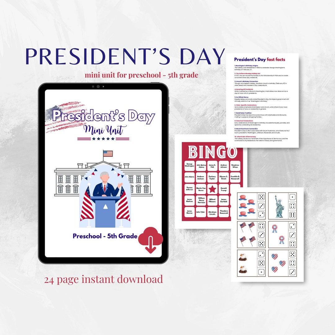 President's Day Mini Unit, Homeschool Worksheets (printable) - Etsy