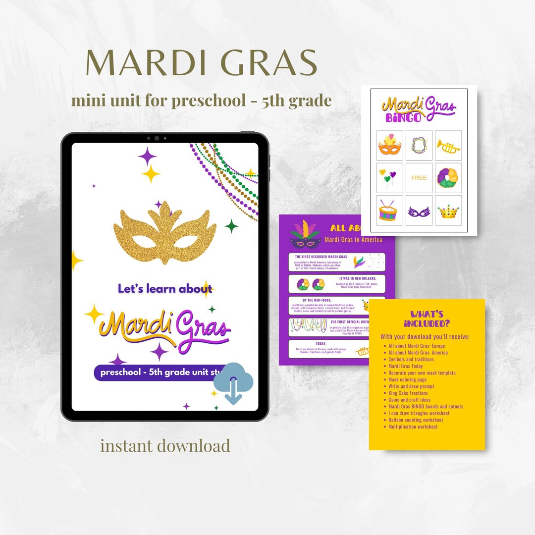 Mardi Gras Worksheets and Mini Unit for Kids (preschool to 5th Grade ...