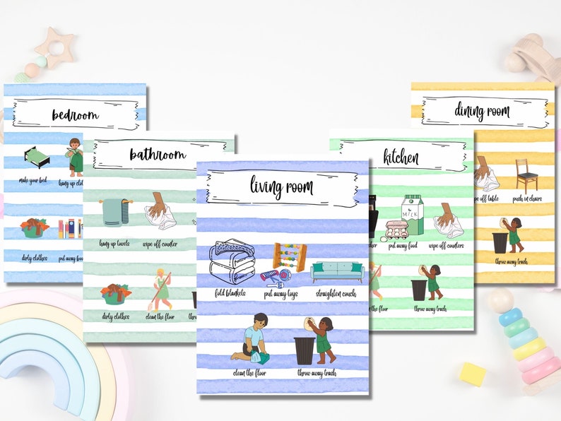 Chore Chart for Kids Printable and Editable Chore Cards Room by Room ...