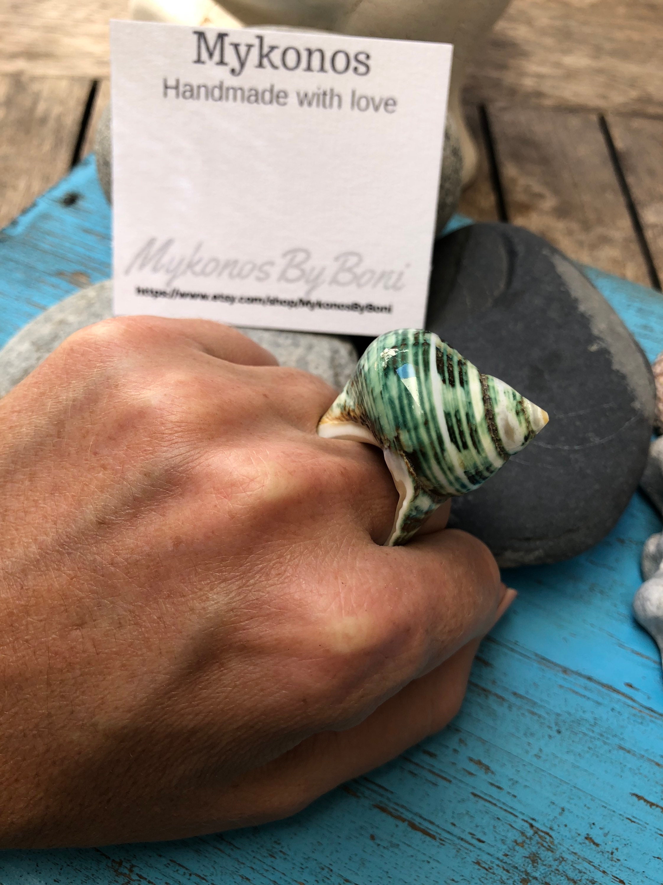 Natural Green Seashell Ring Beach Oversized Ring Aquamarine - Etsy