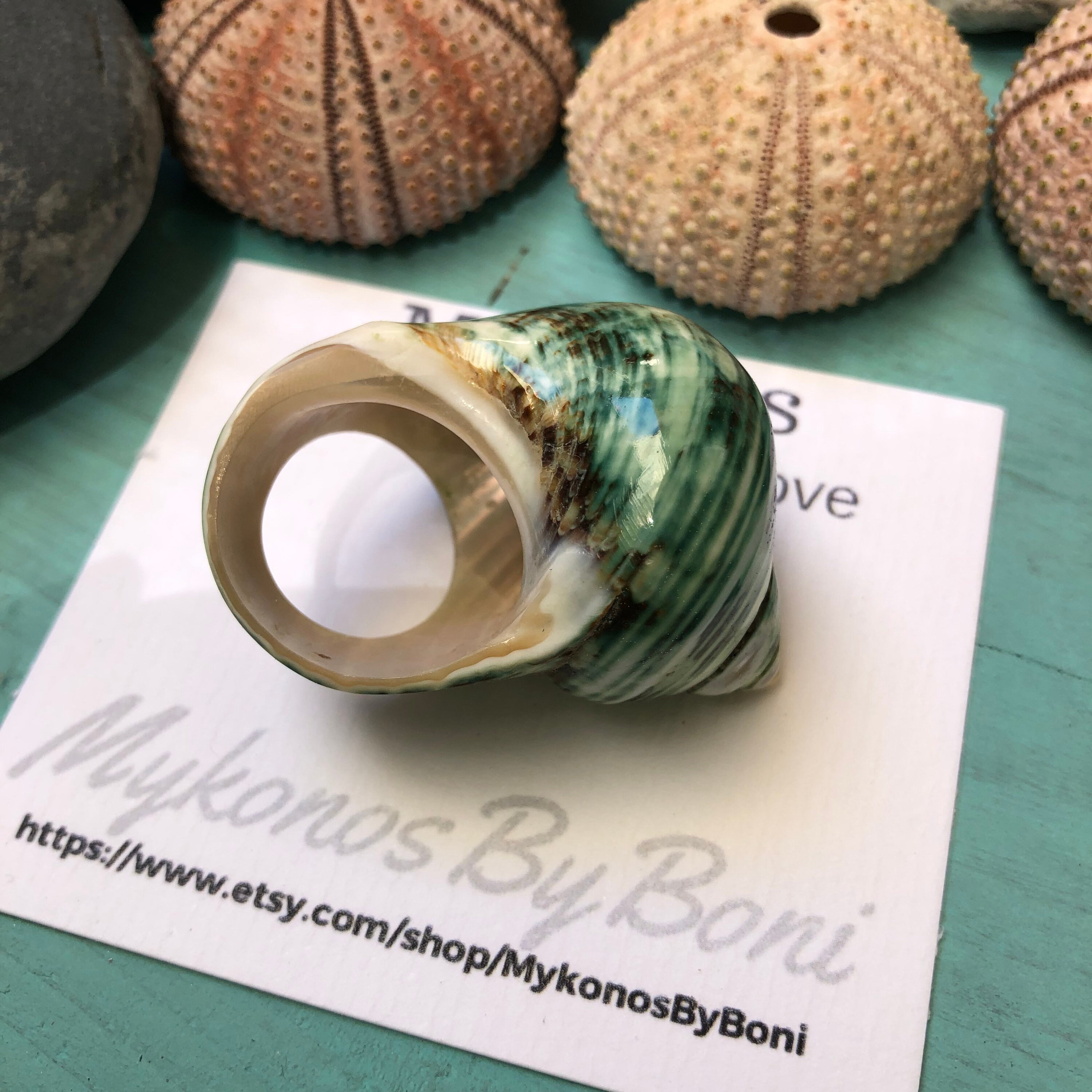Natural Green Seashell Ring Beach Oversized Ring Aquamarine - Etsy