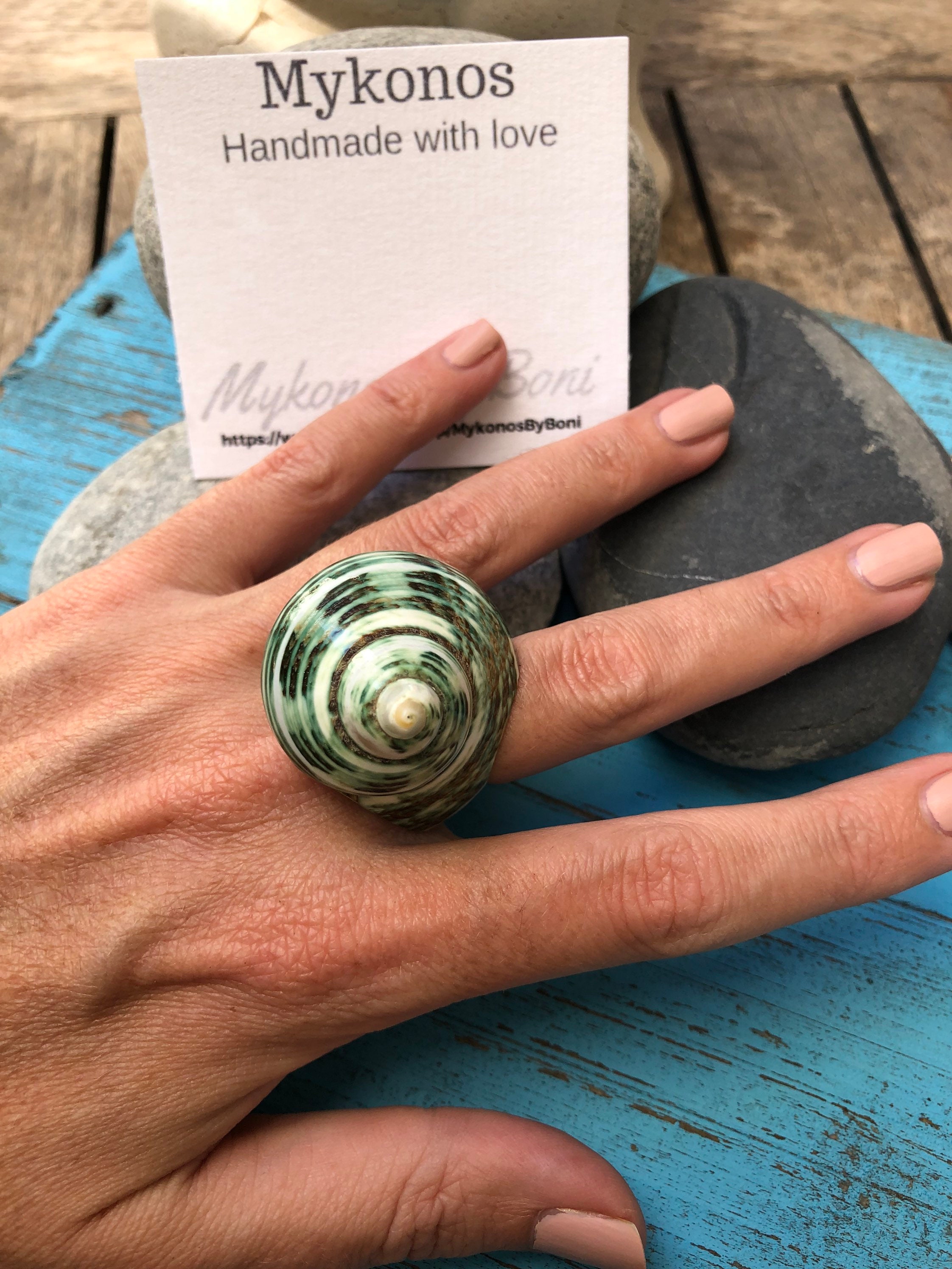 Natural Green Seashell Ring Beach Oversized Ring Aquamarine - Etsy