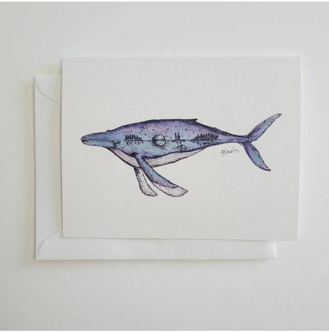 Note Card Whale Blank Card Birthday Card Thank You Card Watercolor ...