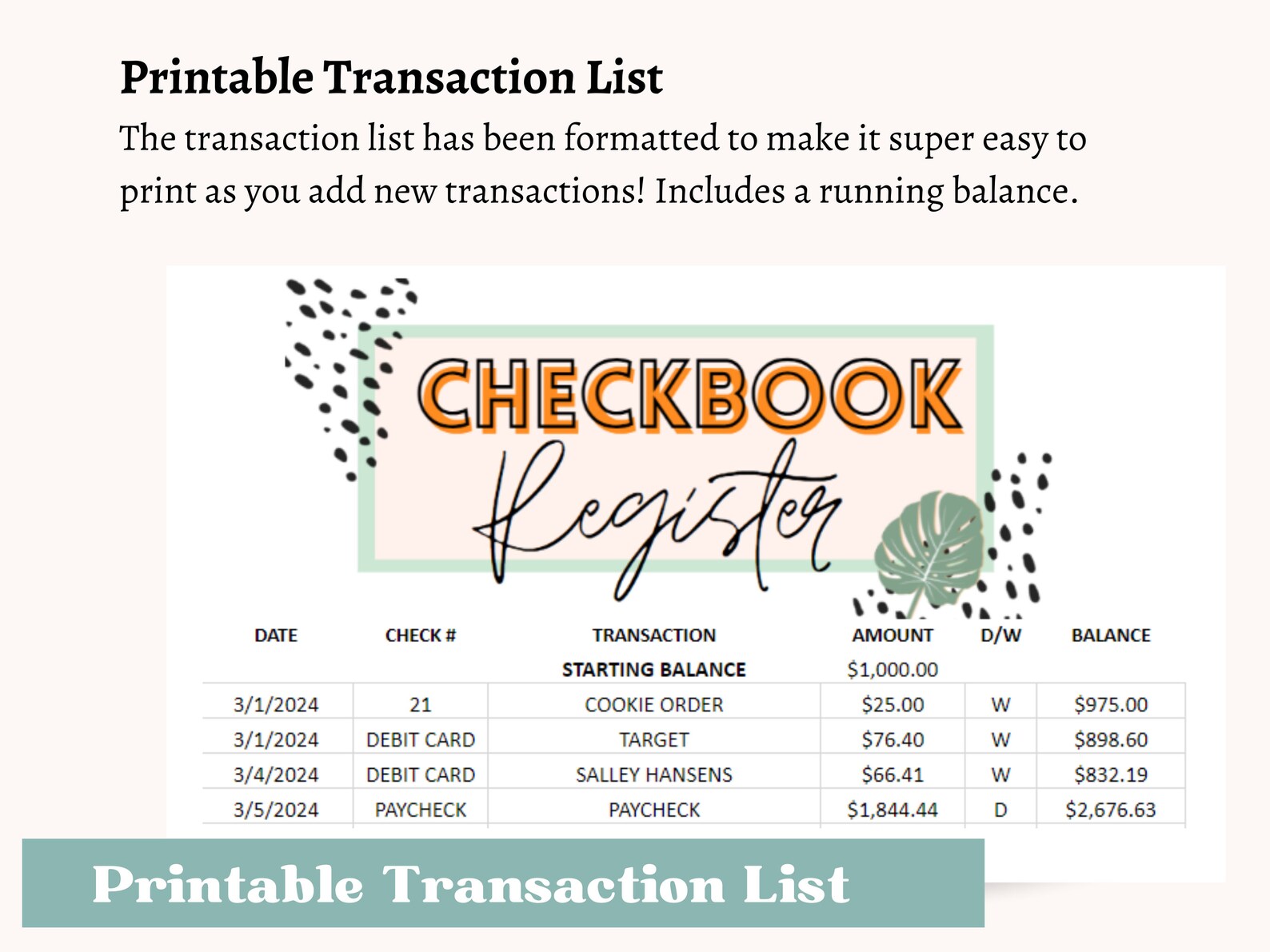 Checkbook Register Income & Expense Tracker Financial Planner Weekly ...