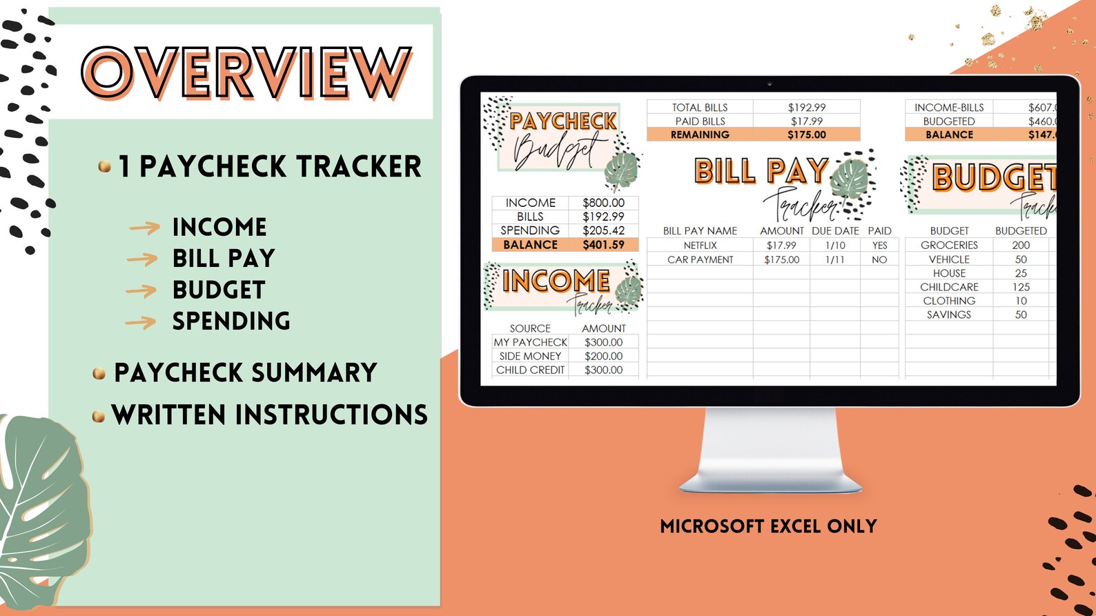Budget Excel Template by Paycheck Biweekly Spreadsheet Bill Tracker ...