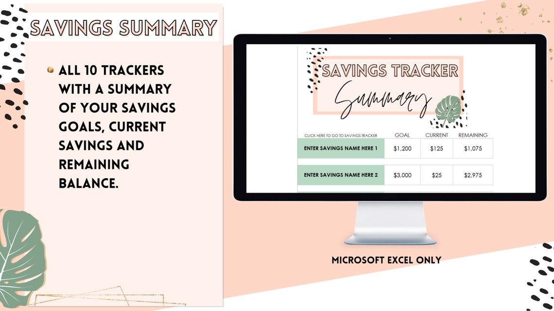 Savings Tracker Excel Savings Planner Savings Template - Etsy