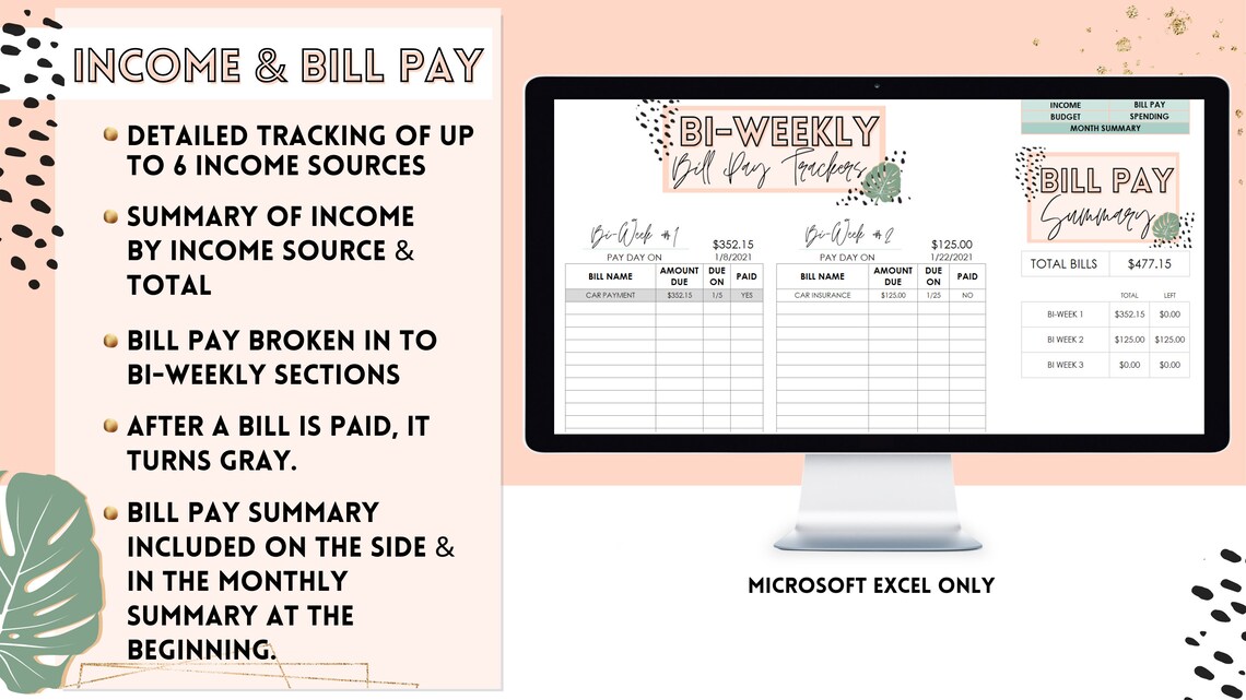 Biweekly Budget Planner Excel Template Financial Tracker Debt Snowball ...