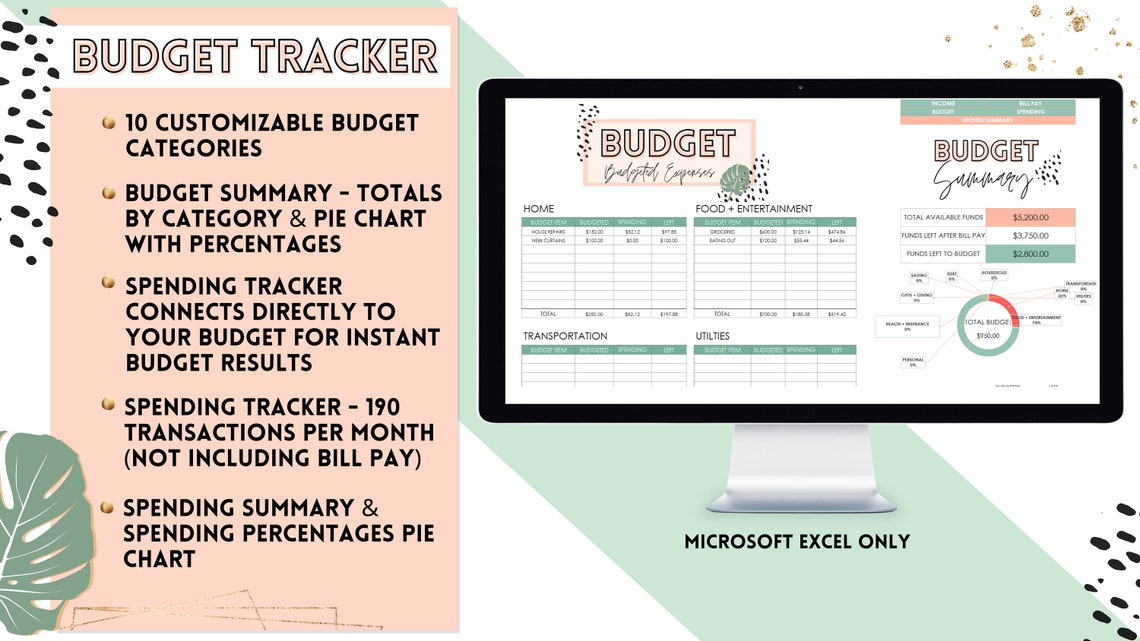 Monthly Digital Budget Planner Template Excel Financial - Etsy