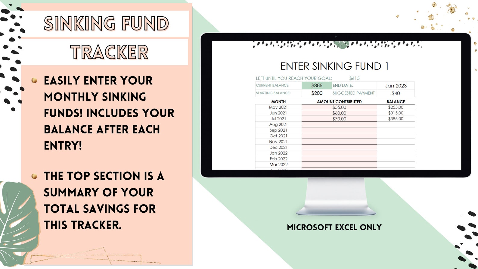 Sinking Funds Tracker Excel Template, Dave Ramsey Envelopes Savings ...