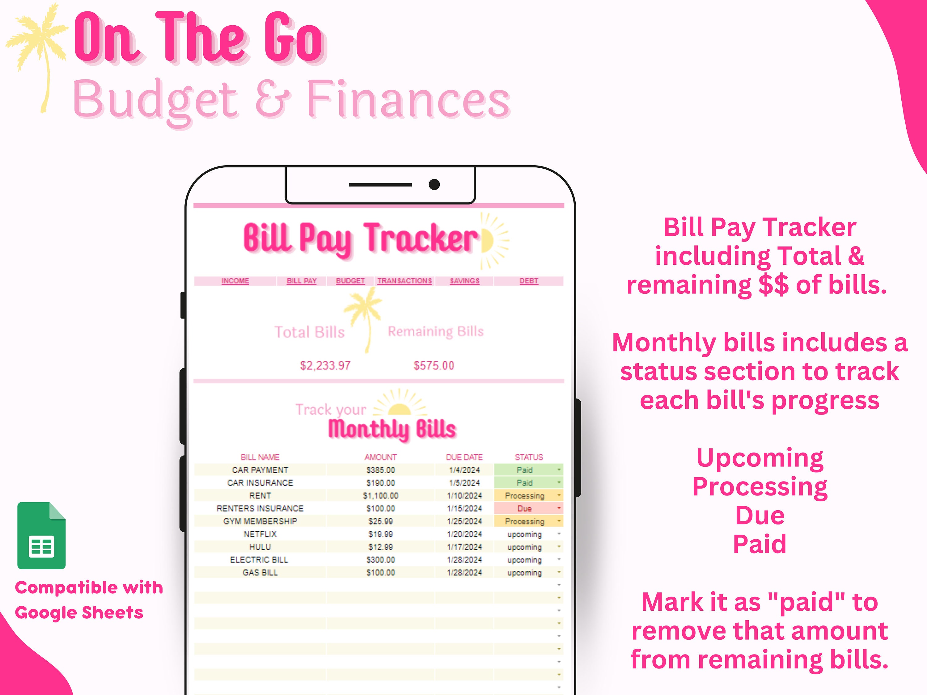 Digital Budget Planner Google Sheets Expense Tracker Financial