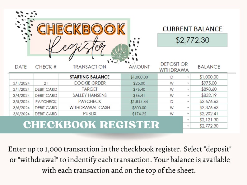 Checkbook Register Income & Expense Tracker Financial Planner Weekly ...