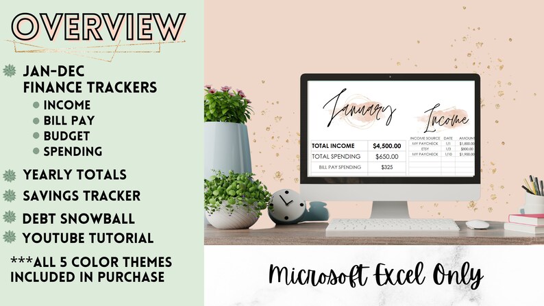 Monthly Budget Digital Financial Planner Excel Template Finance Tracker ...