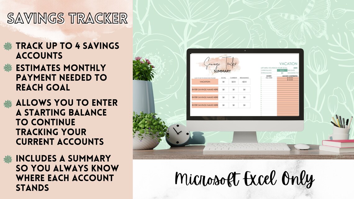 Monthly Budget Digital Financial Planner Excel Template Finance Tracker ...