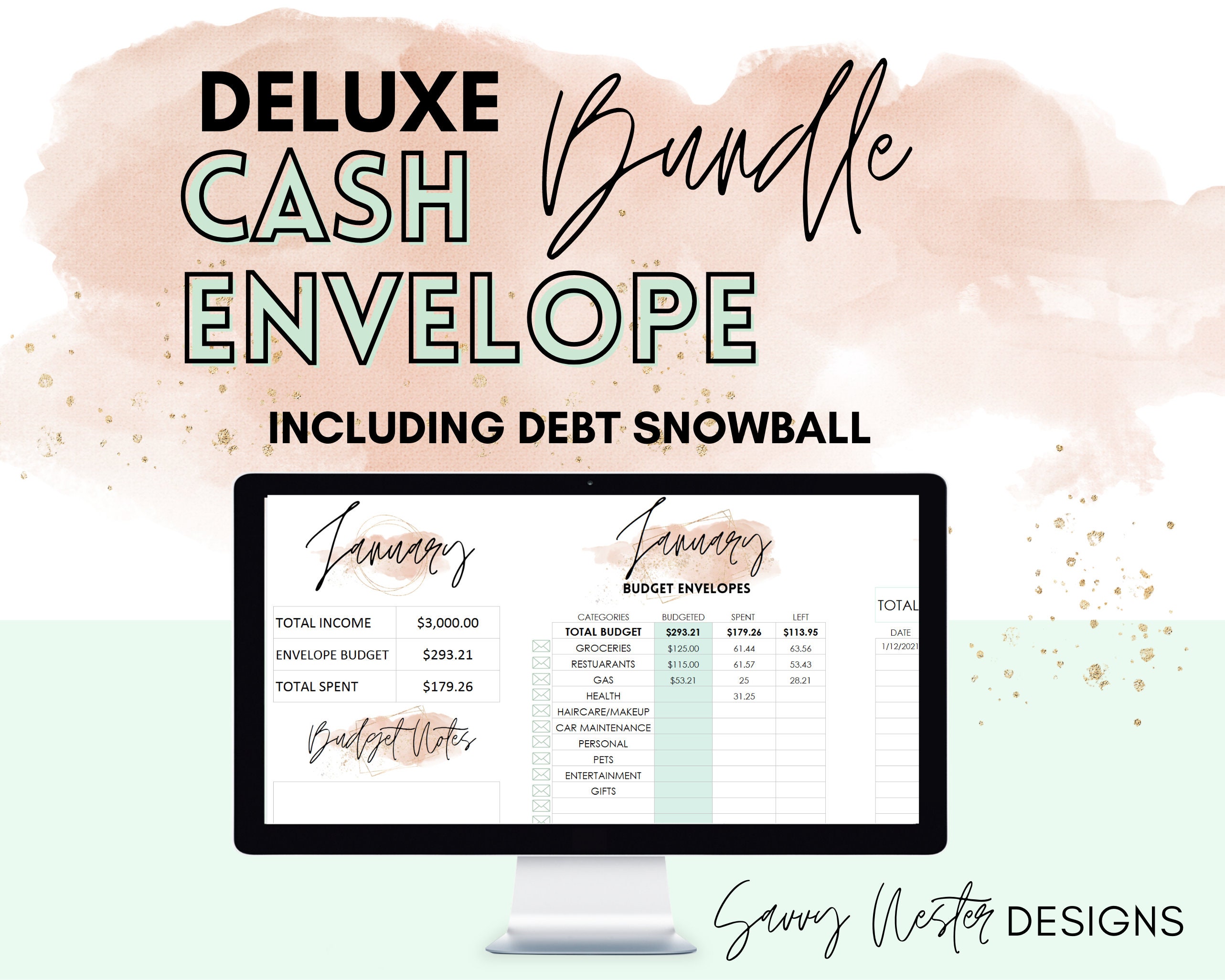 Cash Envelopes Debt Snowball Excel Template Budget Financial Planner ...