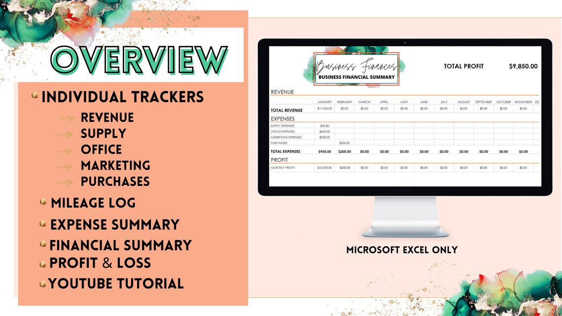Expense Tracker Small Business Planner Etsy Excel Template - Etsy