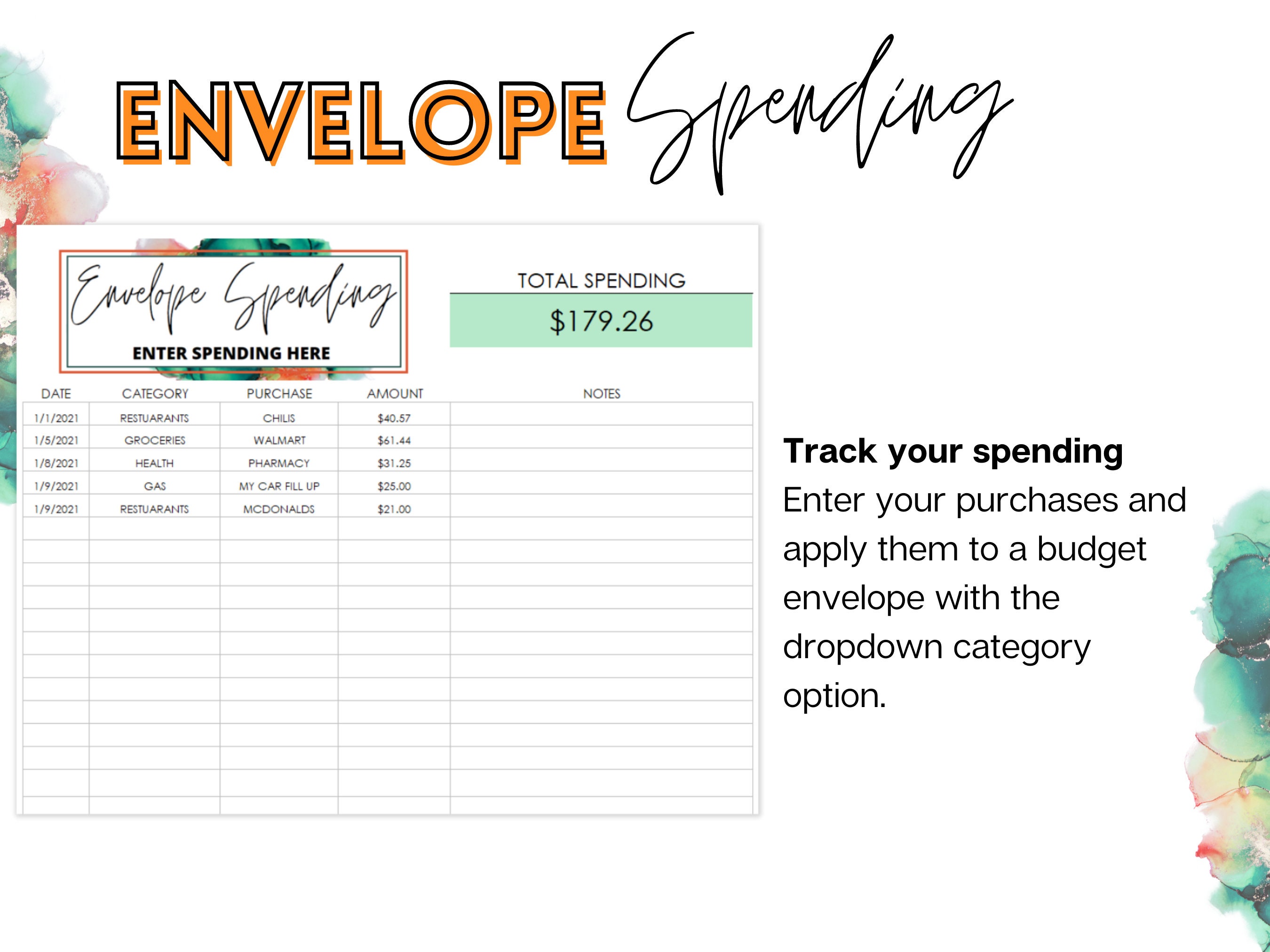 Cash Envelopes Digital Planner Budget Binder, Excel Template, Expense ...