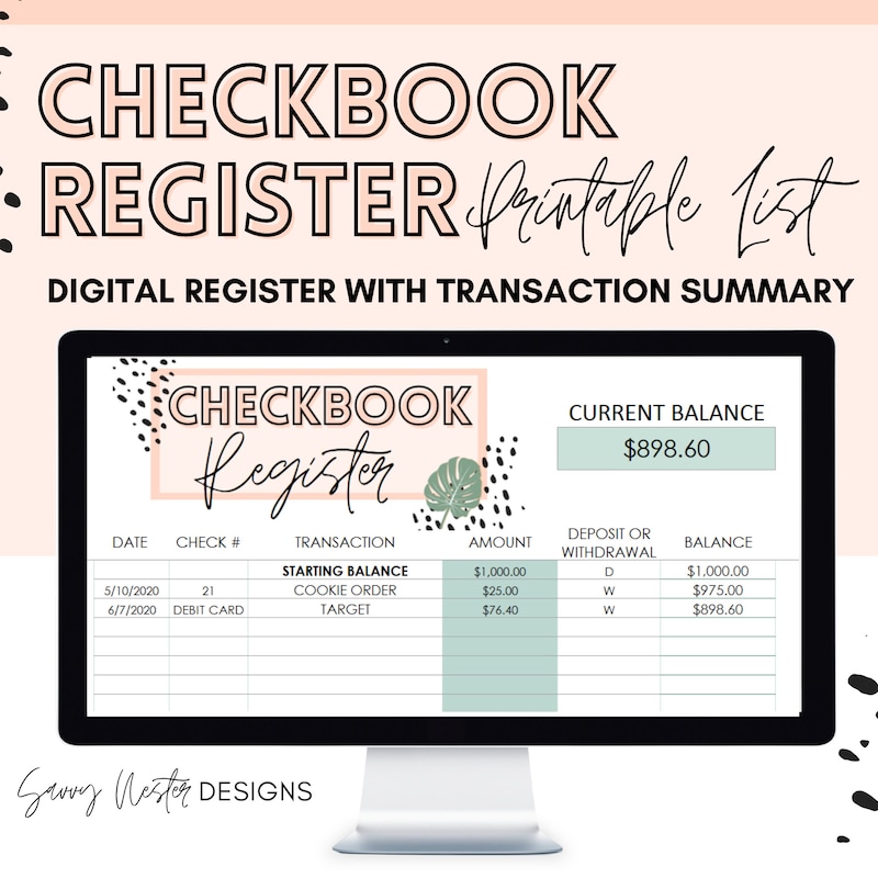 Checkbook Register - Etsy