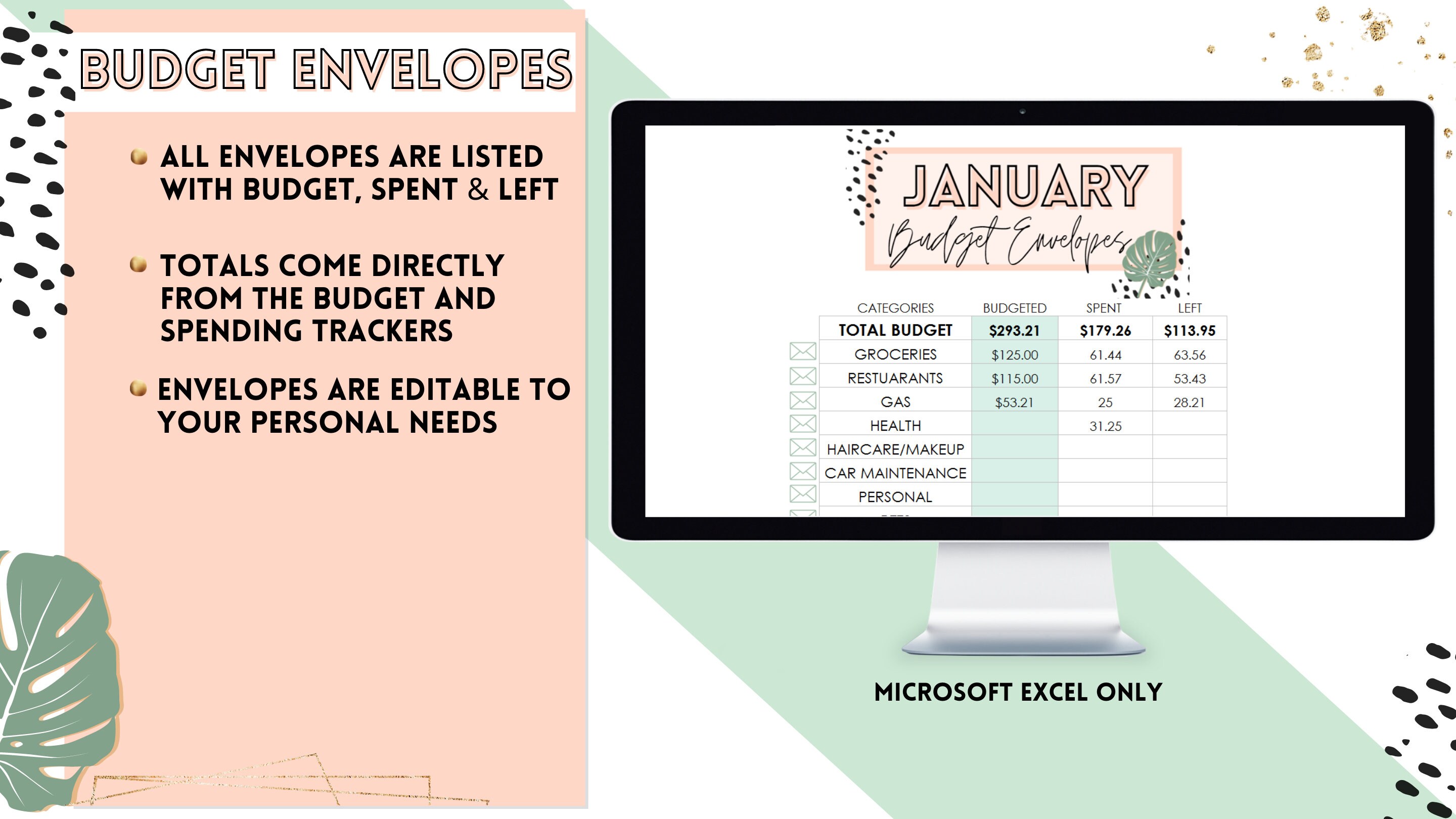 Cash Envelopes System Budget Template Excel Financial Planner - Etsy
