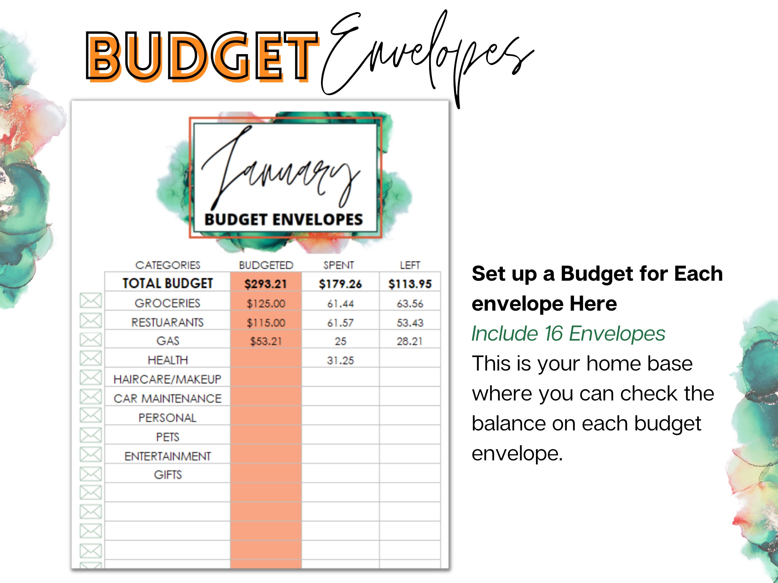 Cash Envelopes Digital Planner Budget Binder, Excel Template, Expense ...